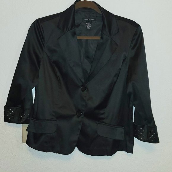 Courtenay | Jackets & Coats | Courtenay Satin Look Short Black Lined ...